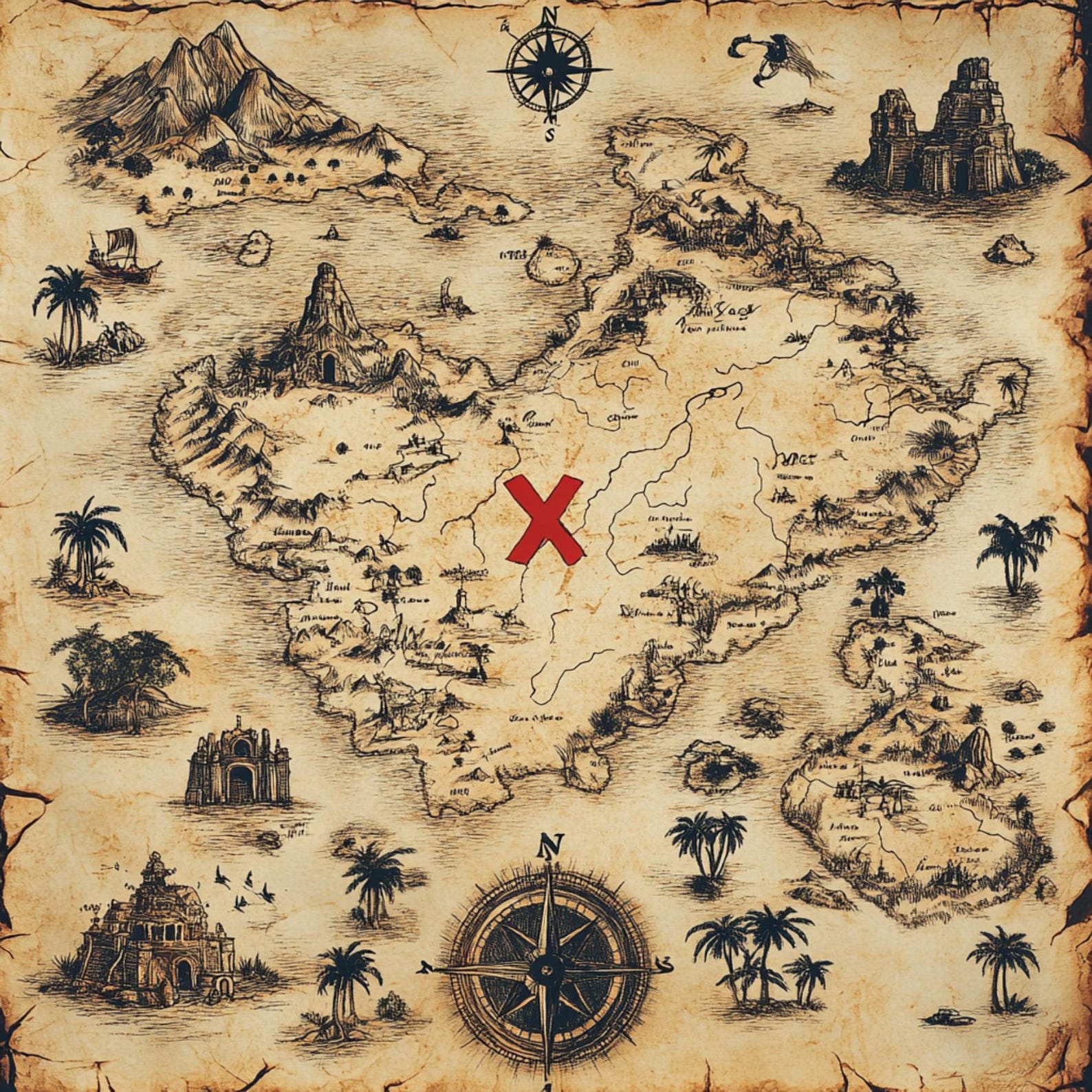 Treasure Map, Pirate Map, Old Map Art, X Marks Map, Vintage Map ...