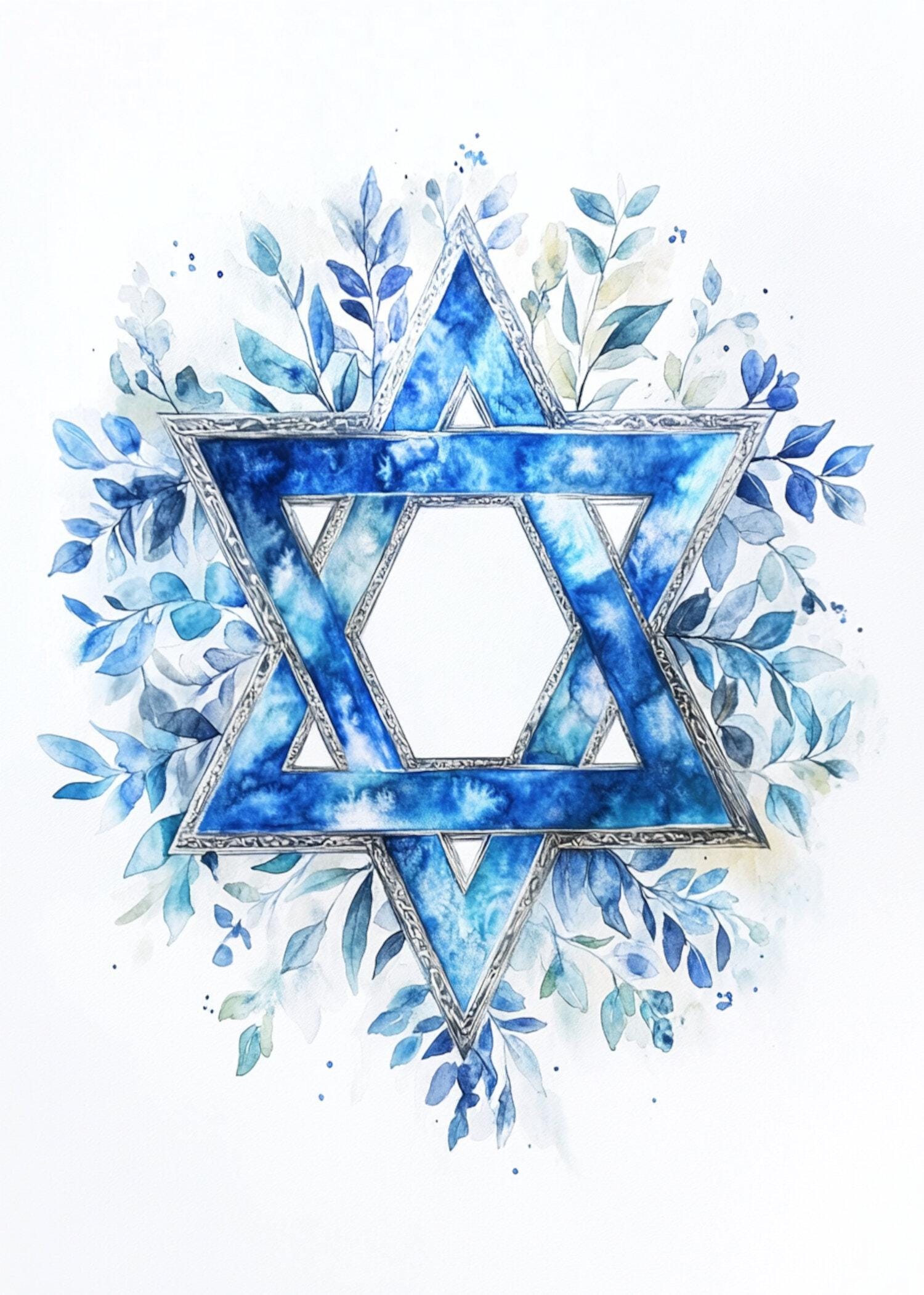 Star of David, Jewish Clipart, Hanukkah Star, Blue Floral Art, Hebrew ...