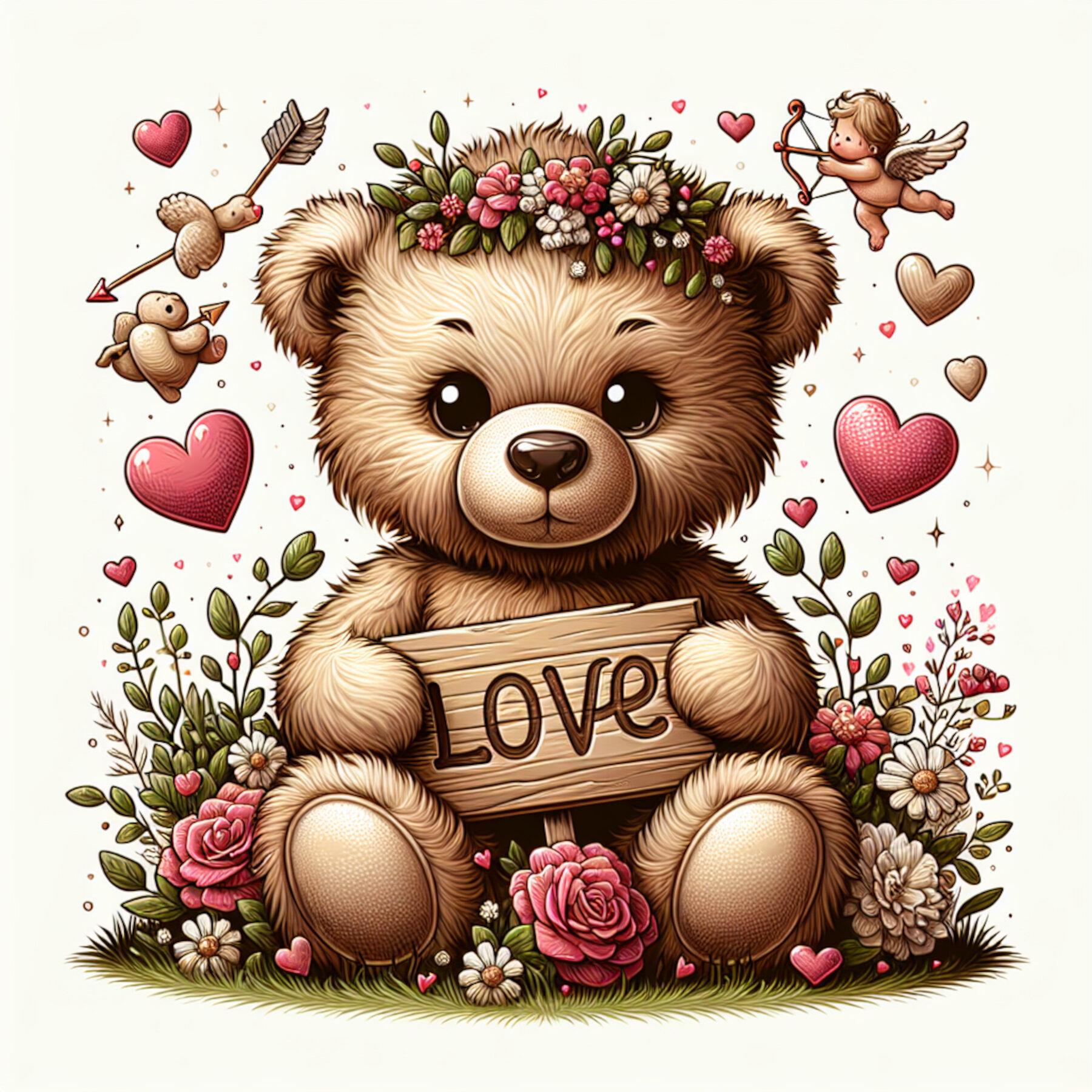 Love Bears, Teddy Bear, Love Theme, Cupid Bear, Floral Accents ...