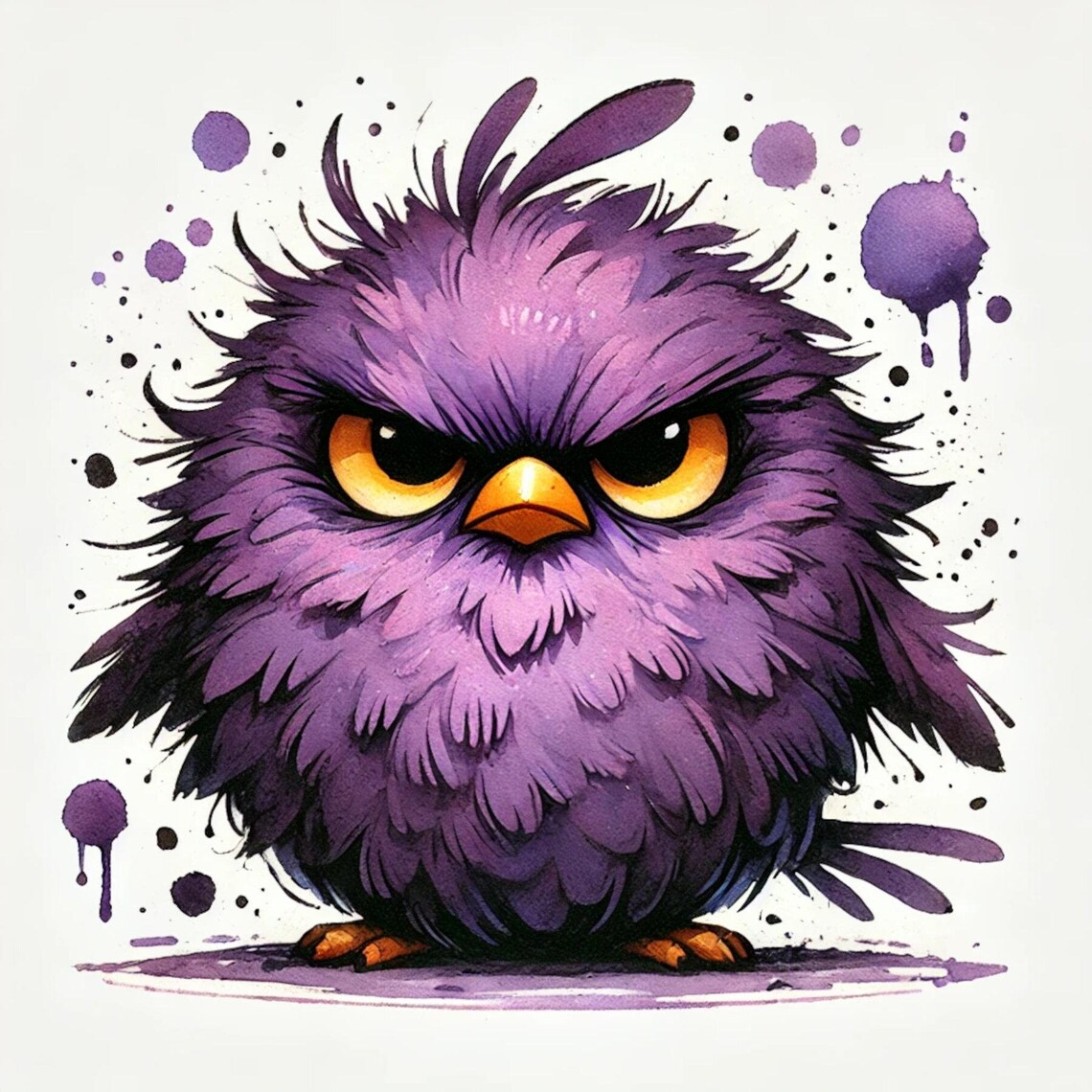10 Grumpy Birds Clipart, Cute Fluffy Birds, Digital Clipart, Watercolor ...