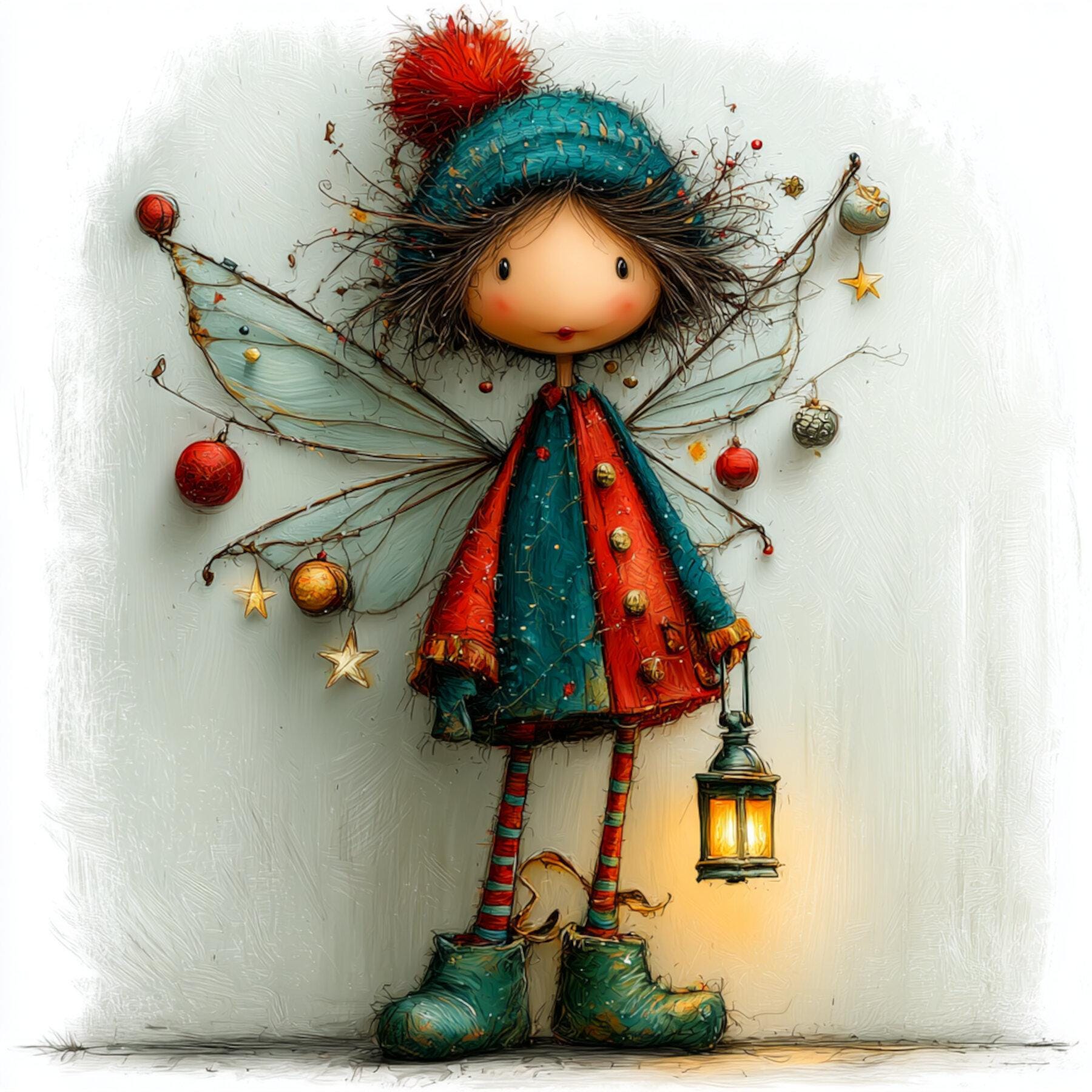 Fairy Lantern, Elf Art, Winter Sprite, Xmas Clipart, Holiday Elf, Cute ...