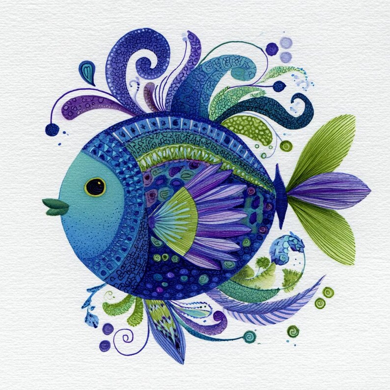 Funky Fish Art, Ocean Wall Art, Whimsical Fish, Tropical Fish Art ...