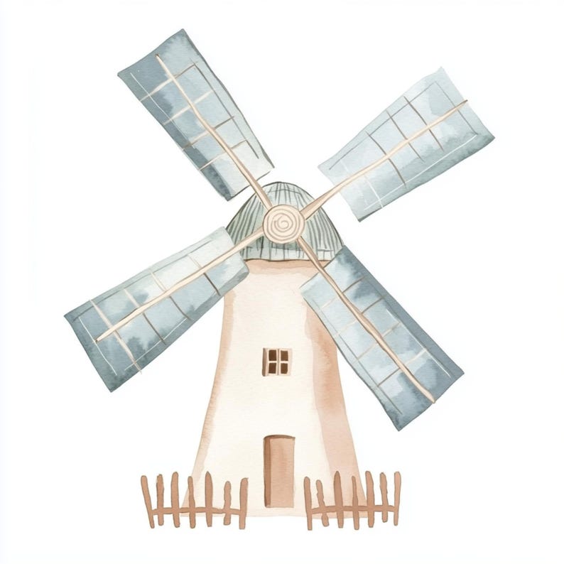 Windmill Clipart, Rustic Art, Pastel Decor, Country Style, Farm Charm ...