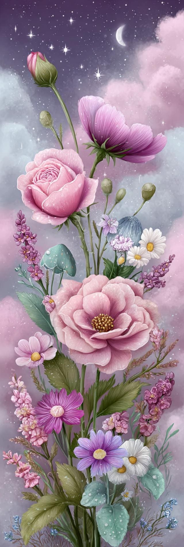 Pastel Flowers, Dreamy Garden, Night Sky Bloom, Starry Floral ...