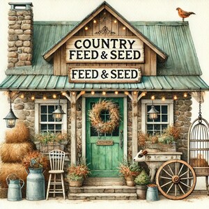 Farm Feed Store, Farm Shop Clipart, Feed Store Art, Rustic Shop ...