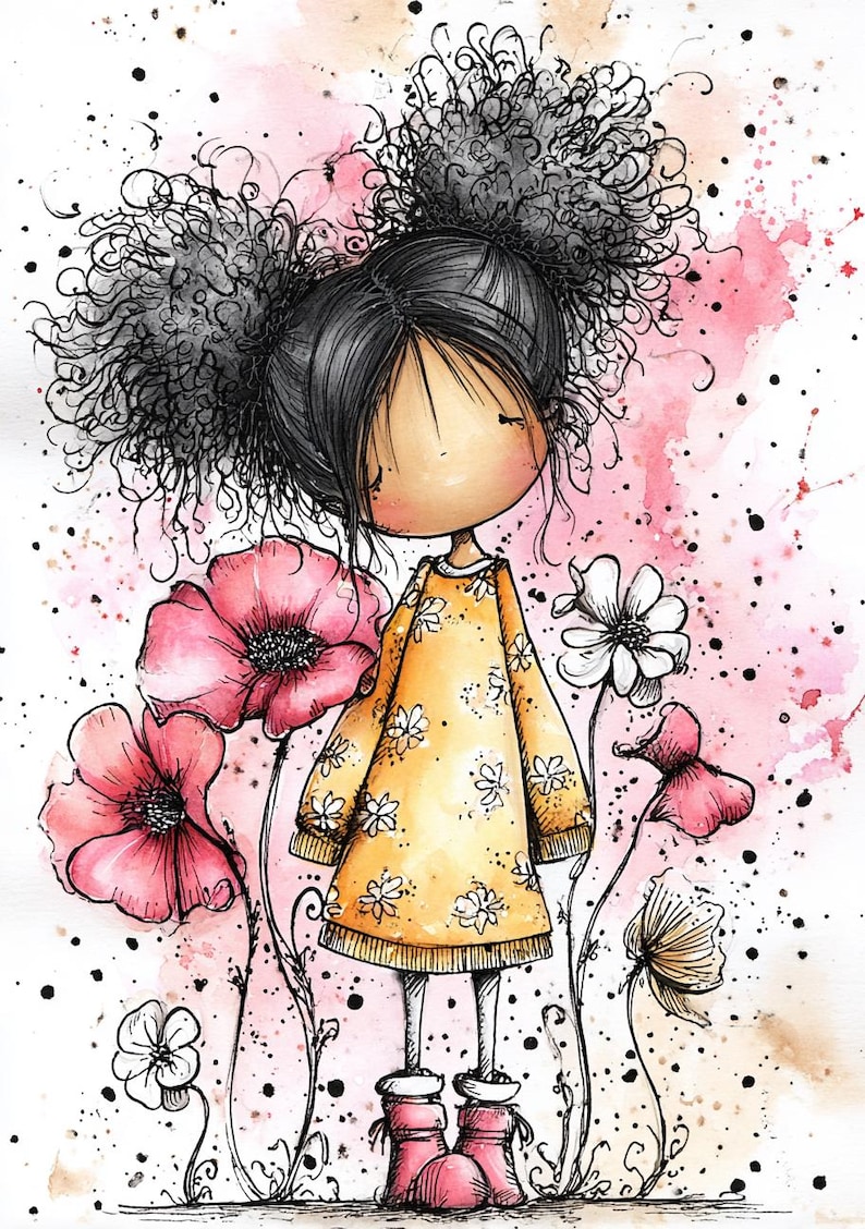 Poppy Art, Poppy Flower Art, Girl With Flowers, Cute Girl Art, Floral ...