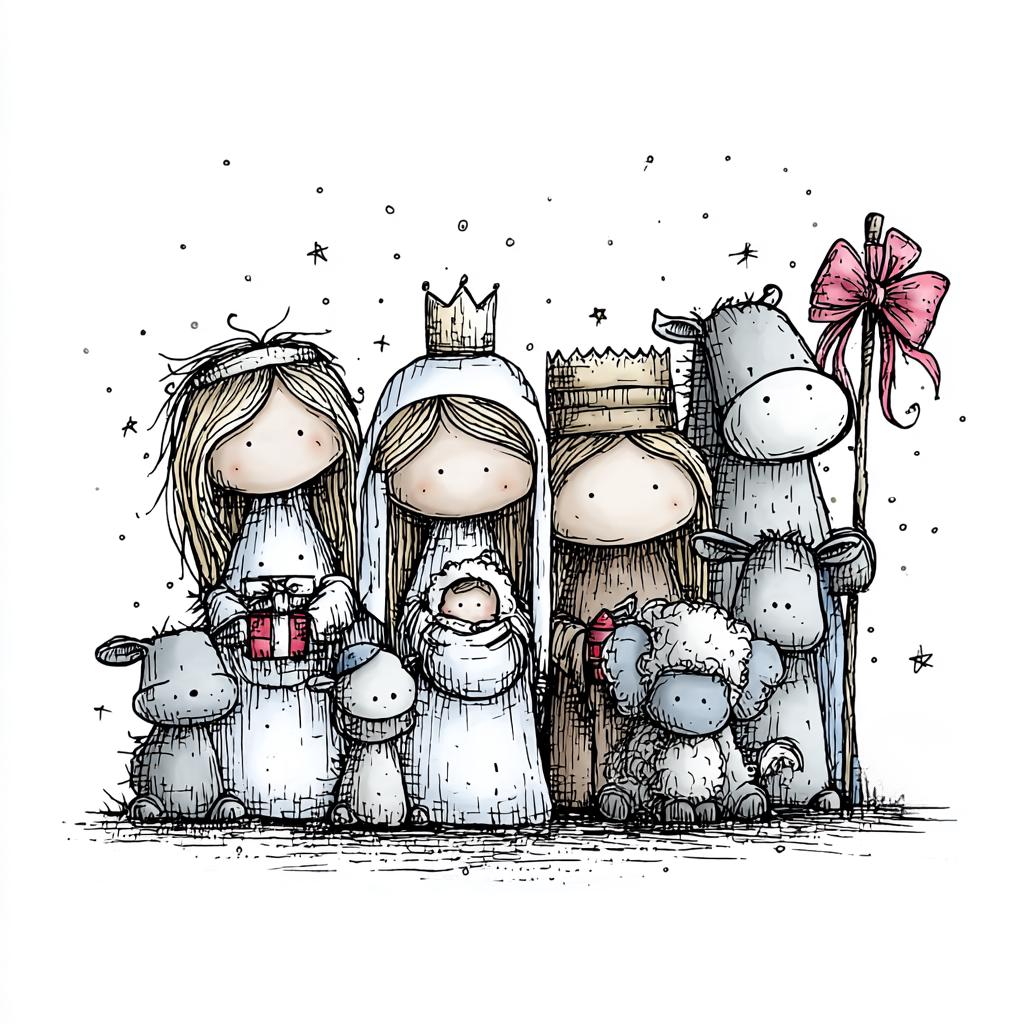 Whimsical Nativity Doodle Set, Hand-drawn Christmas PNG, Holy Family ...