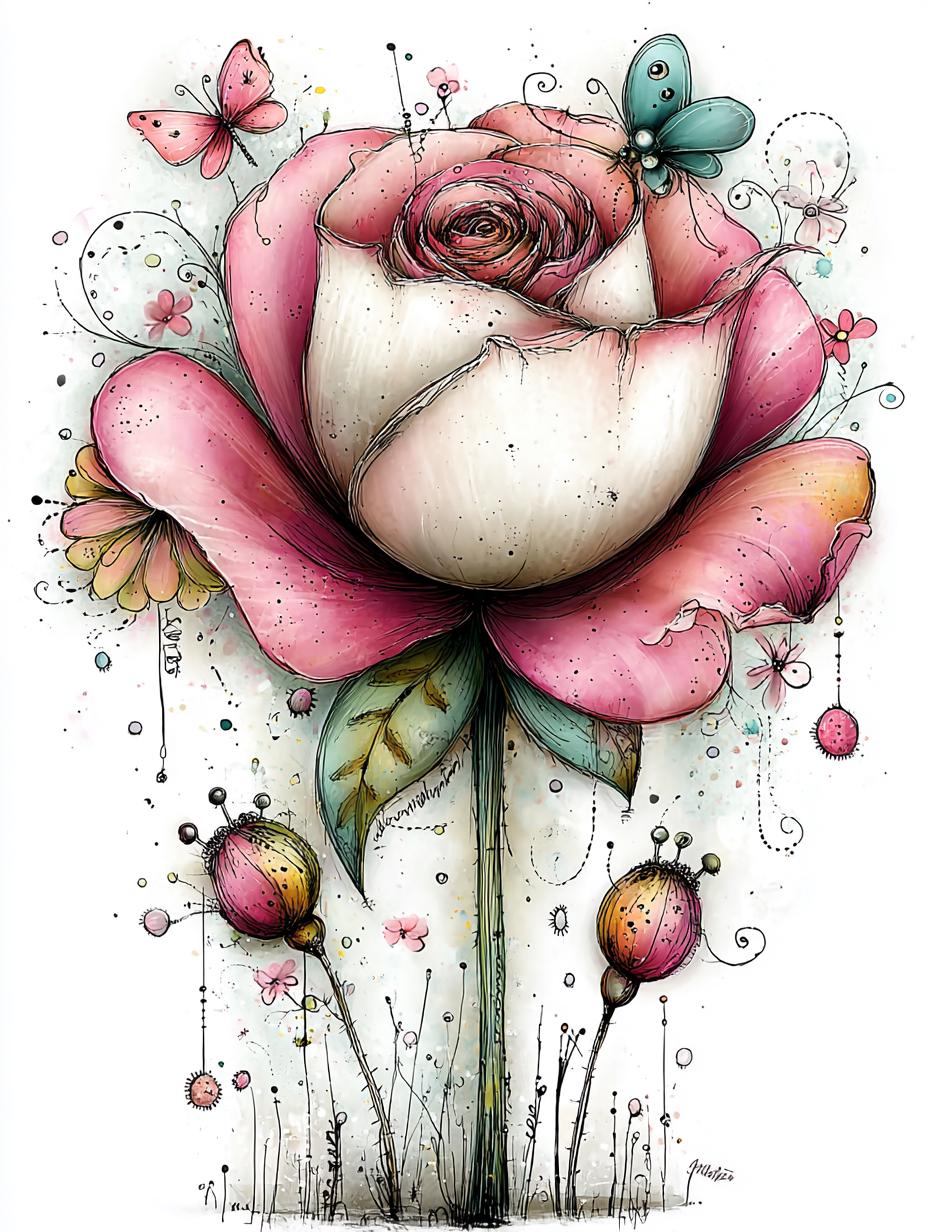 Whimsical Roses, Dreamy Floral PNG Set, Watercolor Ink Flowers ...