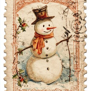 Vintage Snowman, Snowman Stamp, Winter Postage, Christmas Art, Festive ...