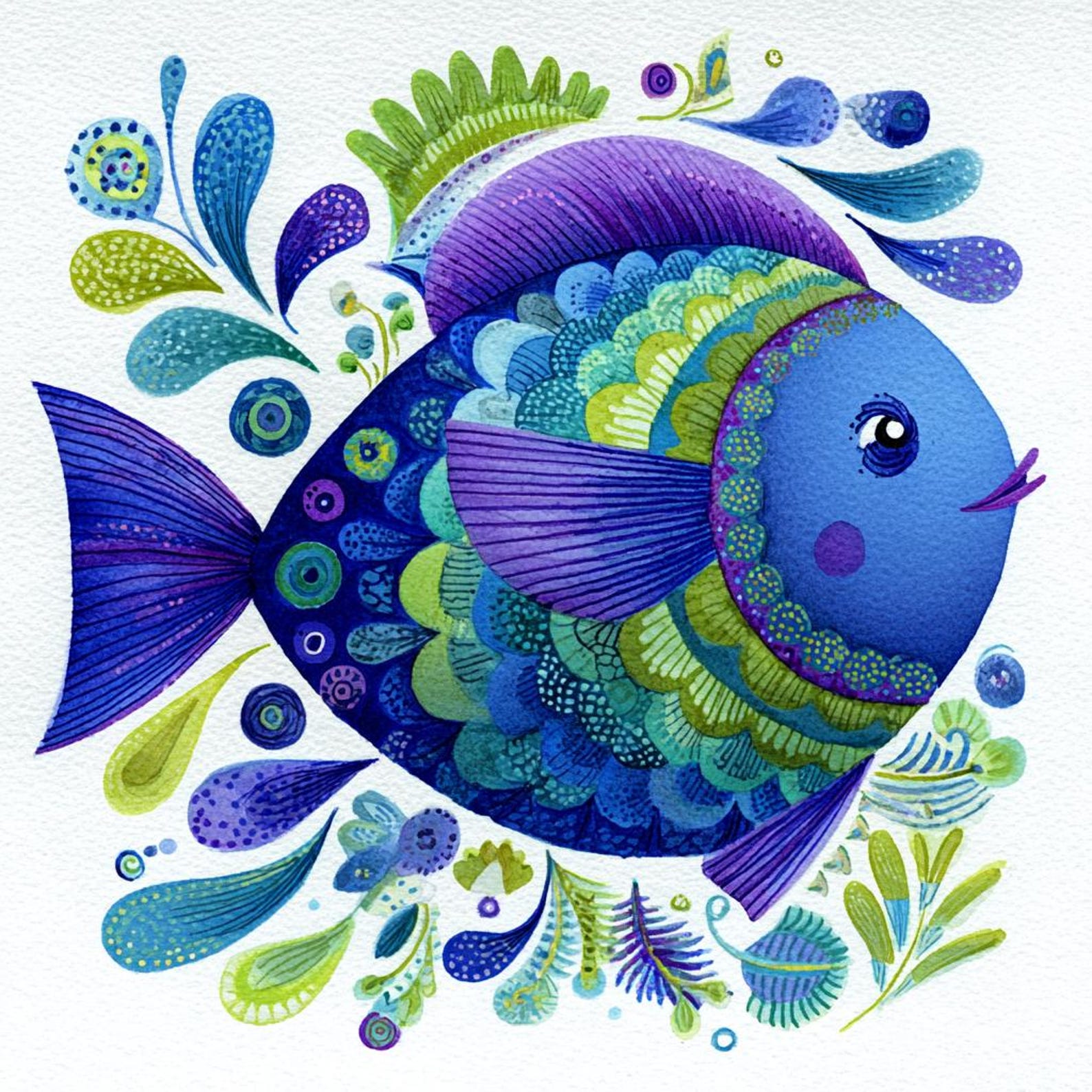 Funky Fish Art, Ocean Wall Art, Whimsical Fish, Tropical Fish Art ...