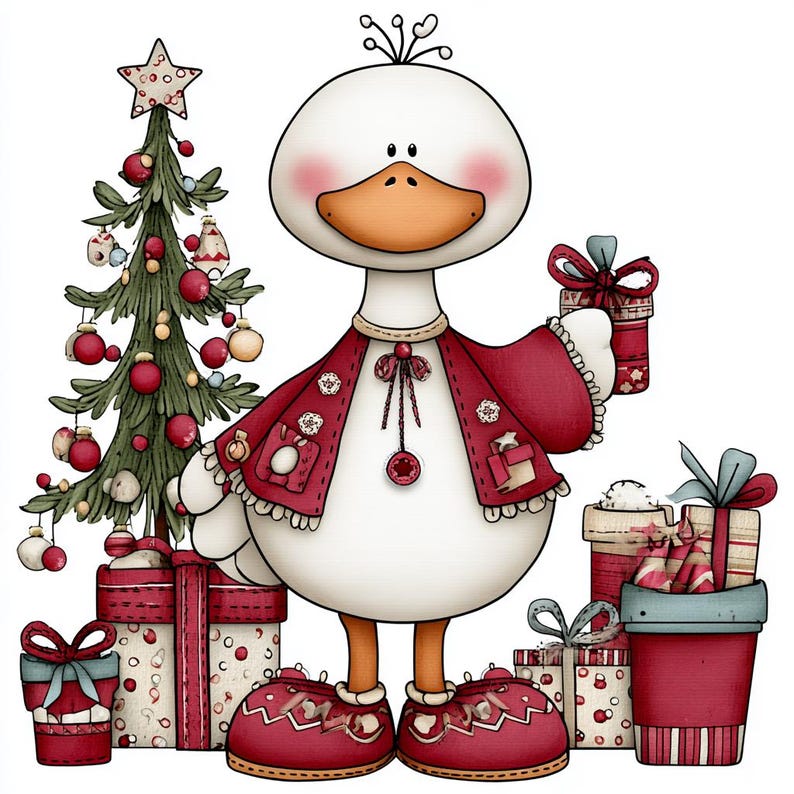 Christmas Duck PNG Set, Whimsical Holiday Ducks With Gifts and Trees ...
