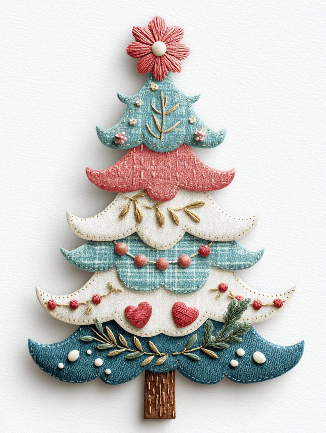 Folk Christmas Trees, Whimsical Holiday Tree Clipart, Embroidered Tree ...