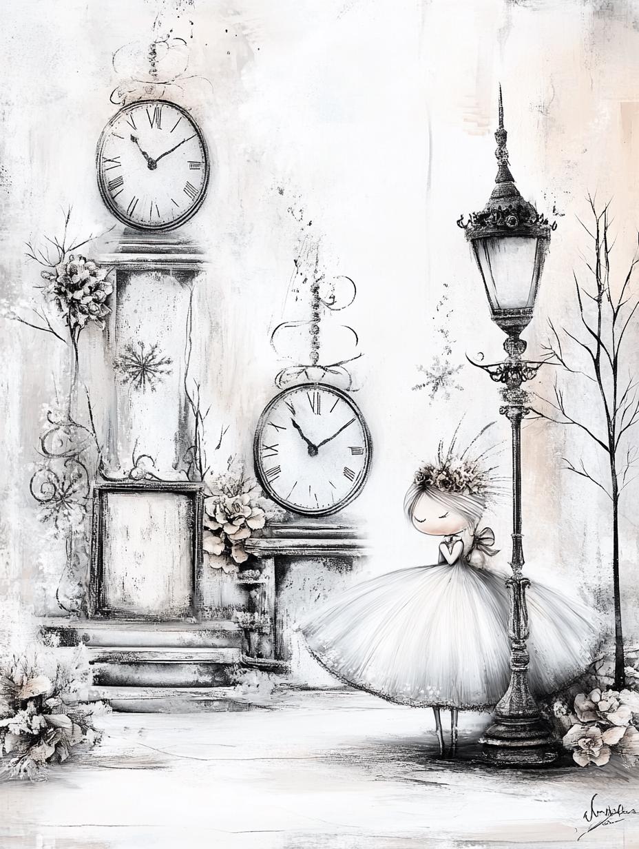 Vintage Clock, Girl Sketch, Butterfly Art, Dreamy Scene, Black White ...