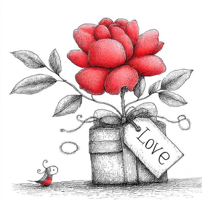 Romantic Bloom CLIPART, Hand Drawn Floral Sketch Art, Valentine Gift ...