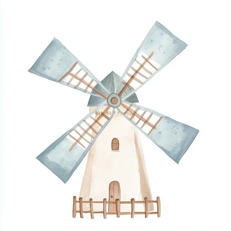 Windmill Clipart, Rustic Art, Pastel Decor, Country Style, Farm Charm ...