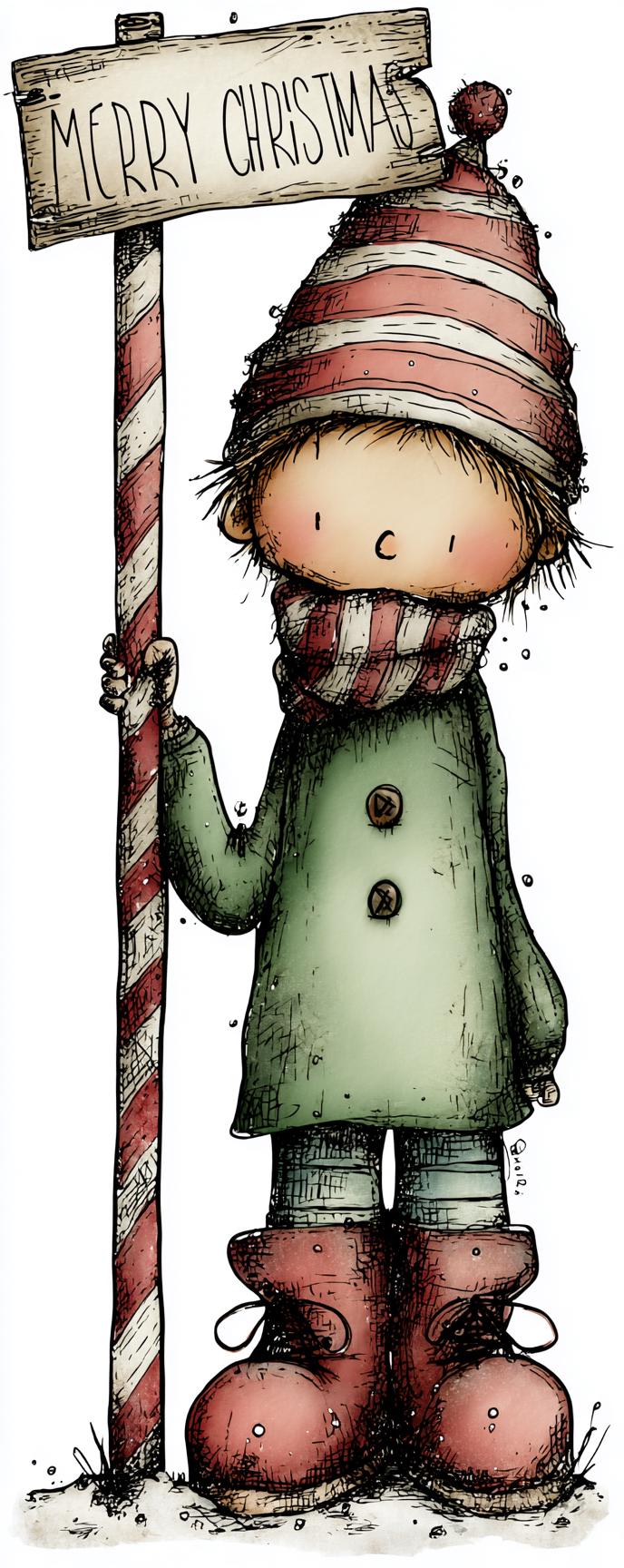 Merry Elf Clipart, Whimsical Christmas Elf With Candy Cane Sign ...