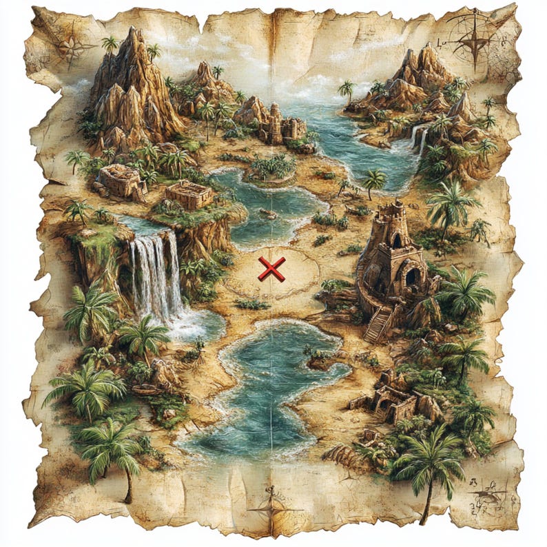 Treasure Map, Pirate Map, Old Map Art, X Marks Map, Vintage Map ...