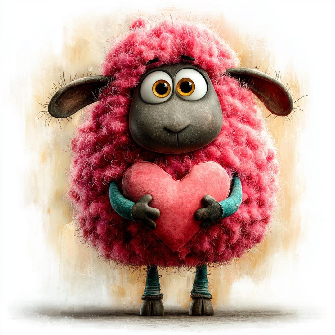 Valentine Sheep Clipart, Cute Sheep Holding Heart PNG Set, Whimsical ...