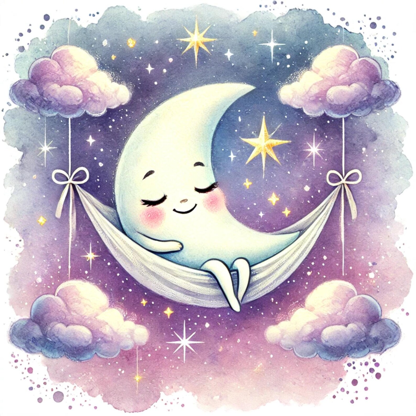 Celestial Melancholy, Celestial Clipart, Moon Artwork, Watercolor Stars ...