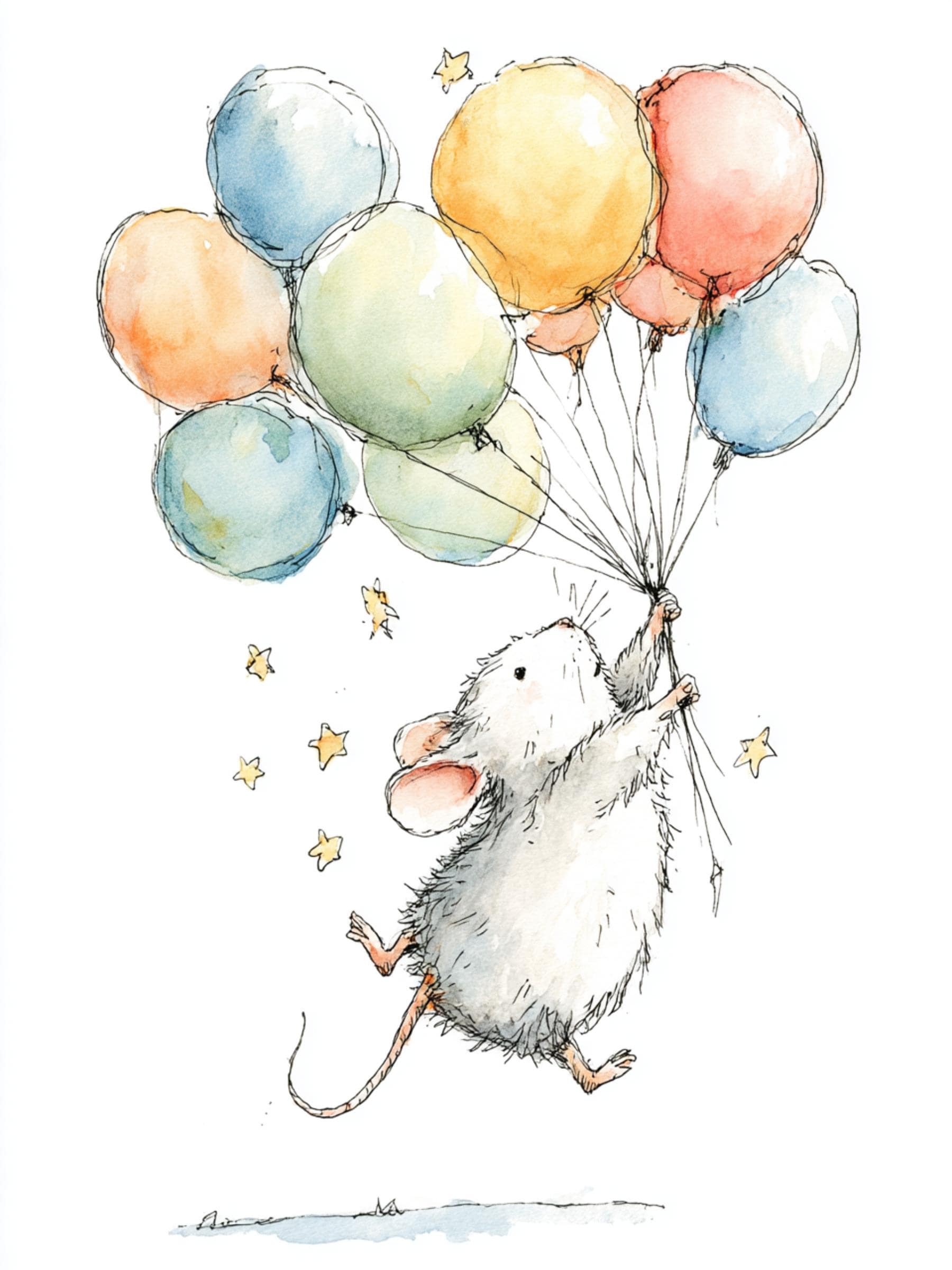 Flying High, Cute Mouse Art, Mouse With Balloons, Flying Mouse Print ...