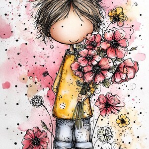 Watercolor Boy, Cute Boy Art, Poppy Flower Art, Spring Blooms, Floral ...