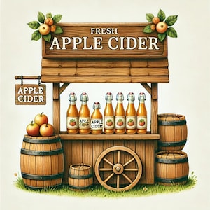 Cider Stand, Farm Drink Clipart, Apple Cider Art, Fresh Juice, Rustic ...