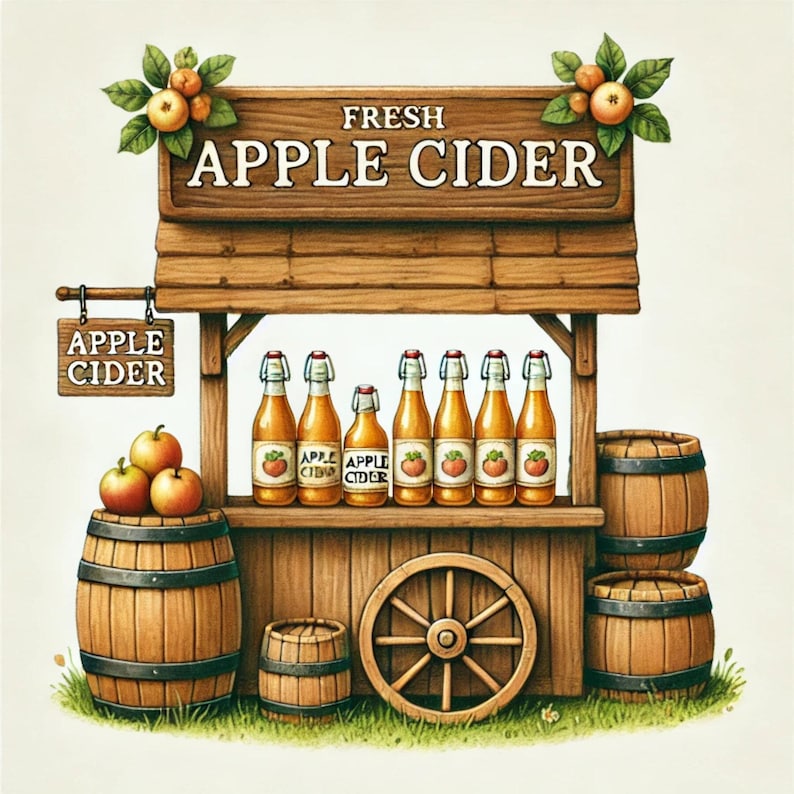 Cider Stand, Farm Drink Clipart, Apple Cider Art, Fresh Juice, Rustic ...