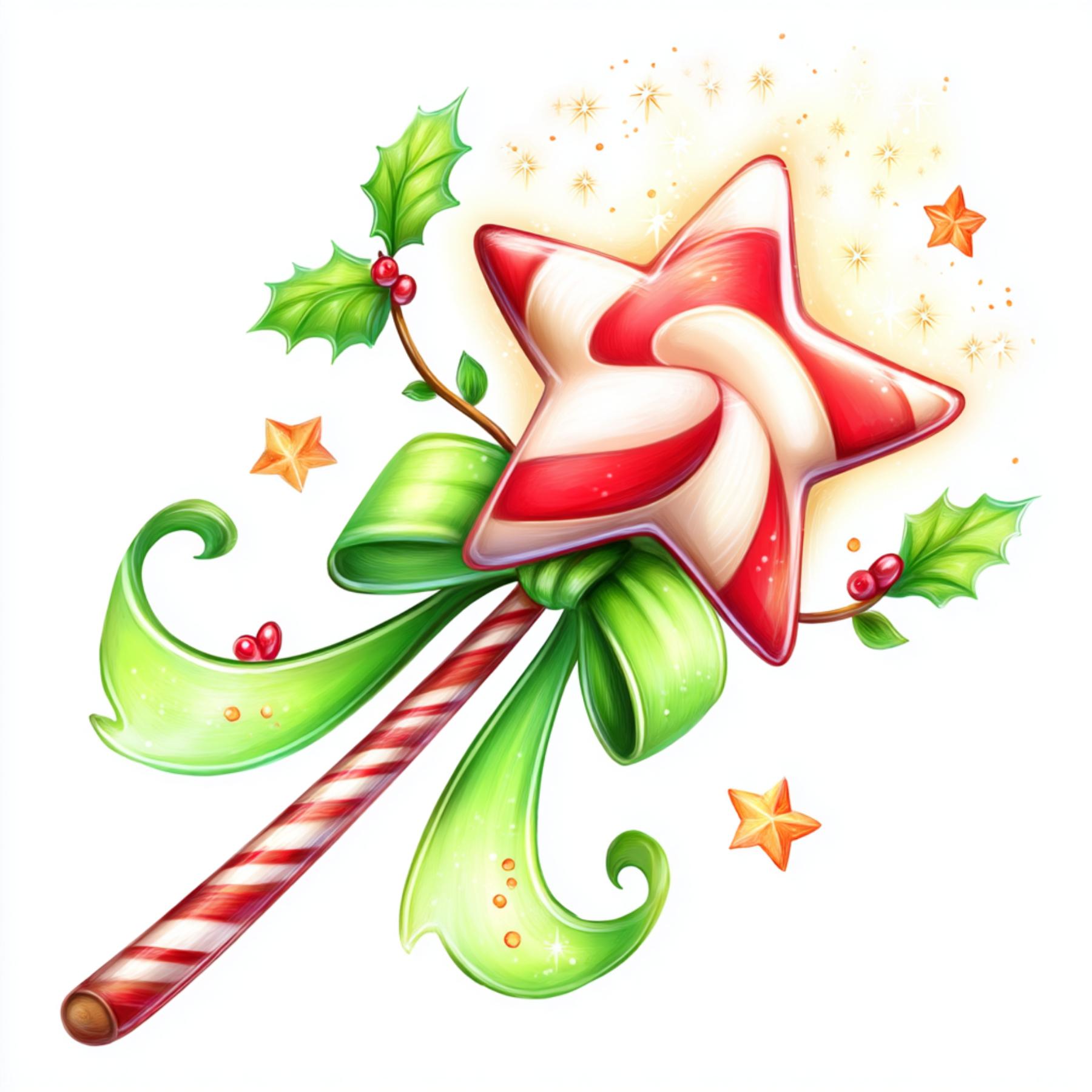 Peppermint Wand, Candy Cane Art, Star Wand Clipart, Holiday Wand, Xmas ...