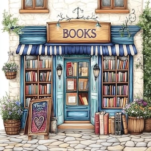 Bookshop Art, Cute Bookstore, Reading Nook, Library Clipart, Bookstore ...