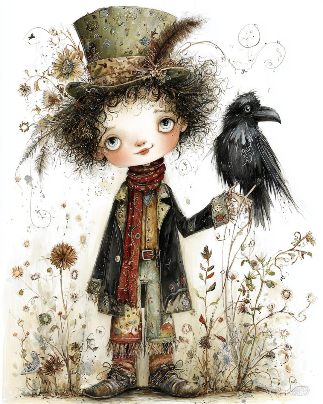 Whimsical Crow, Fall Crow Art, Gothic Crow, Steampunk Crow, Fantasy Crow, Boho Crow, Folk Crow ...
