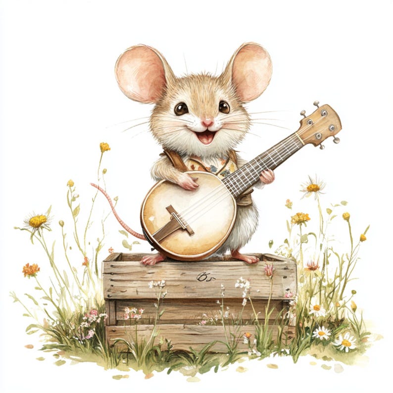 Banjo Mouse, Cute Mouse Art, Country Mouse, Musical Mouse, Mouse With ...