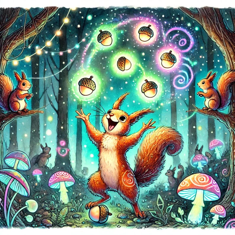 Nuts After Dark, Squirrel Rave, Forest Party, Cute Animals, Watercolor ...