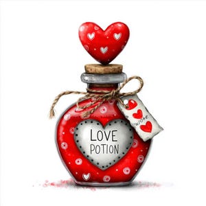 Love Potion Bottles, Red Heart Art, Whimsical Potion Clipart, Valentine ...