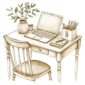 Small Home Office, Vintage Desk Art, Rustic Office Decor, Cozy ...