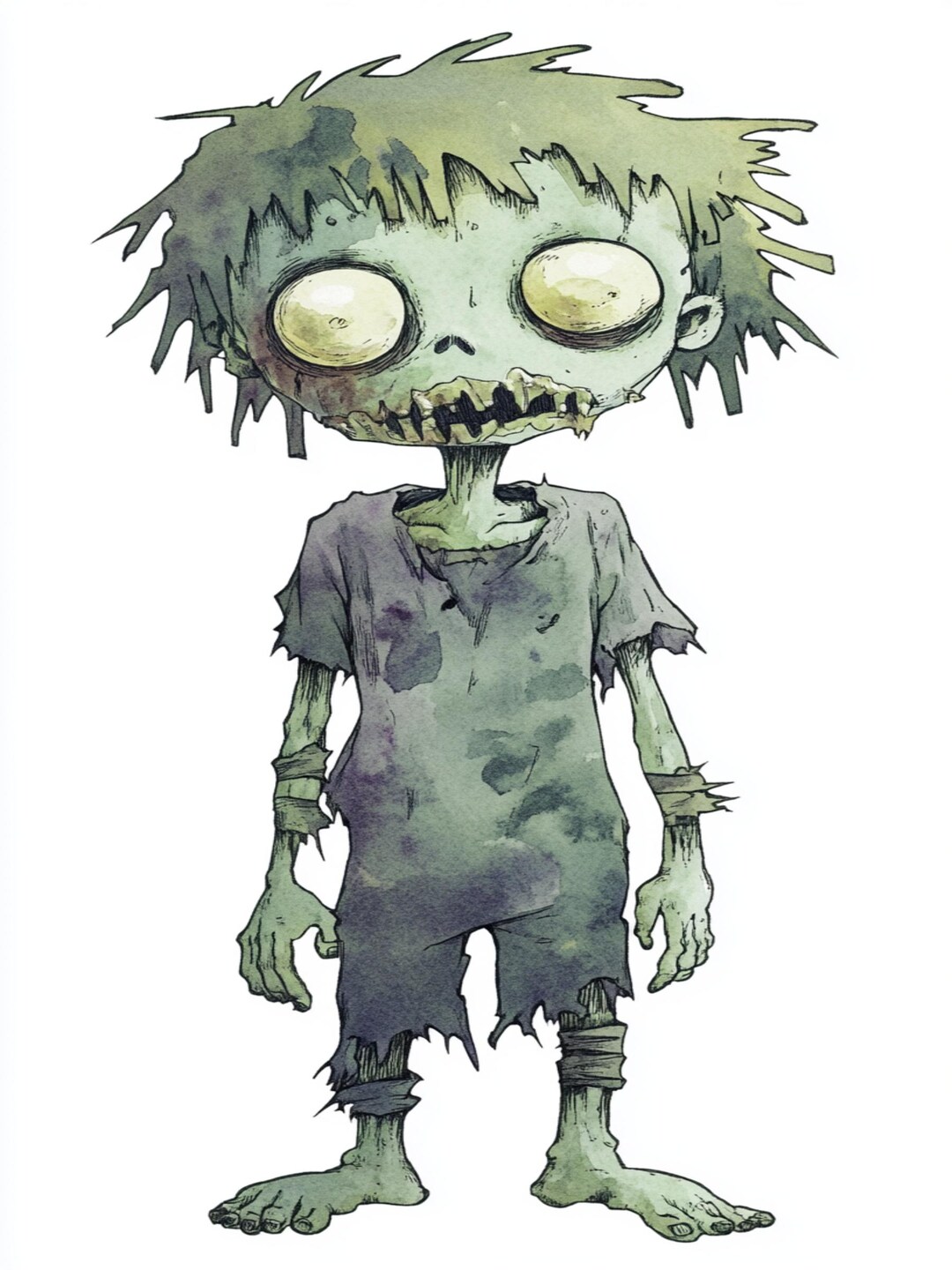 Zombie Kid Art, Cute Undead Boy, Halloween Zombie, Watercolor Zombie ...