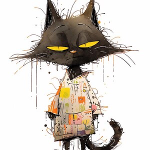 Scribble Cat, Cartoon Cat, Messy Cat Art, Cute Cat Print, Quirky Kitty ...