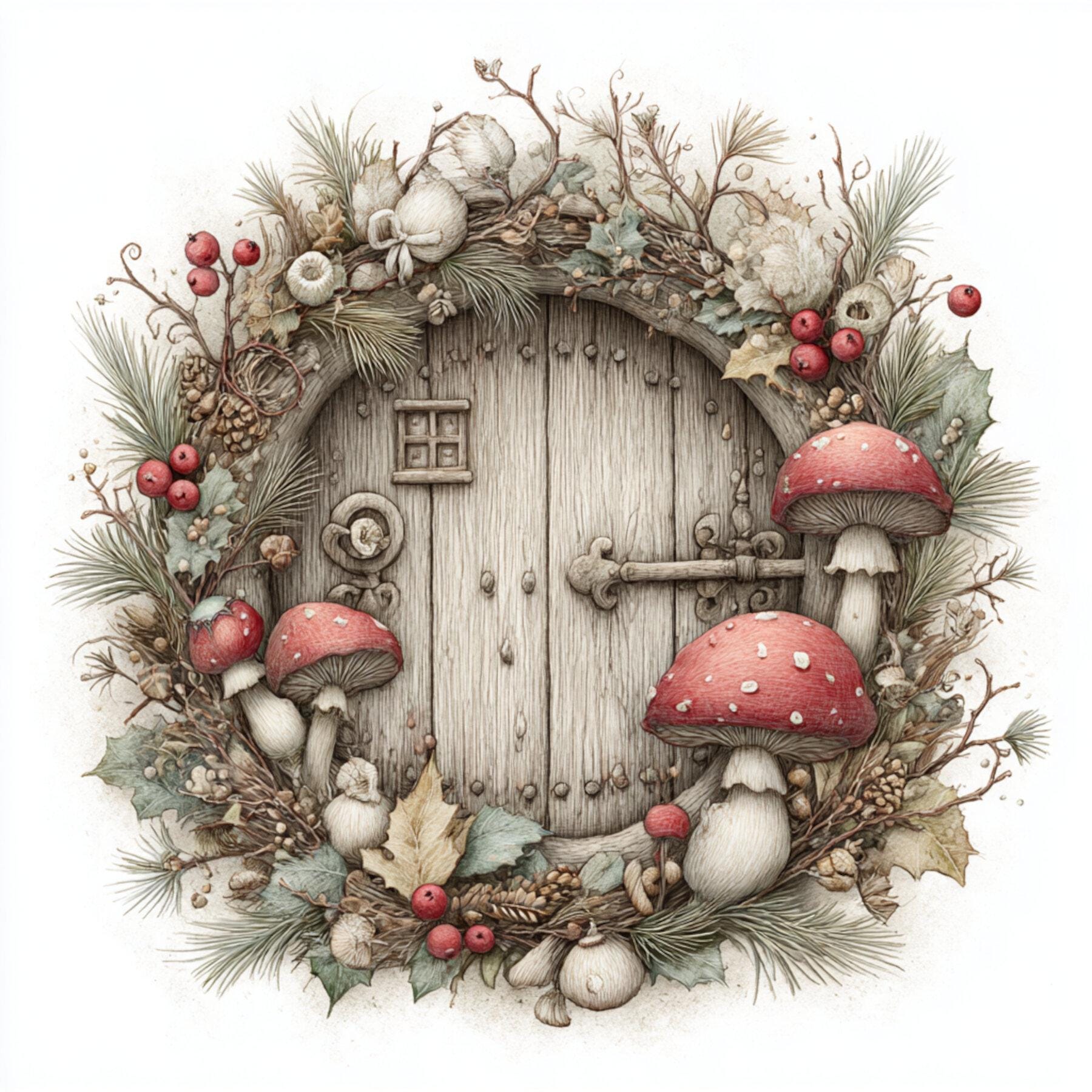 Whimsical Door, Fairy Door Art, Toadstool Wreath, Autumn Cottage ...