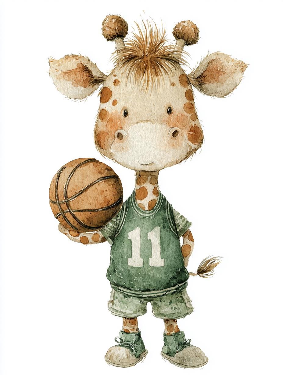 Basketball Giraffe CLIPART, Watercolor Sports Animal, Playful Hoops ...