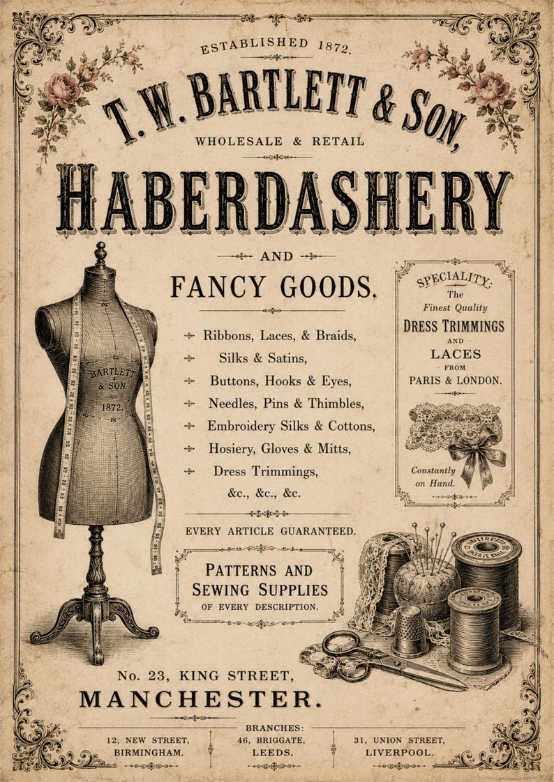 Victorian Haberdashery CLIPART, Antique Sewing Ads, Lace Merchant ...