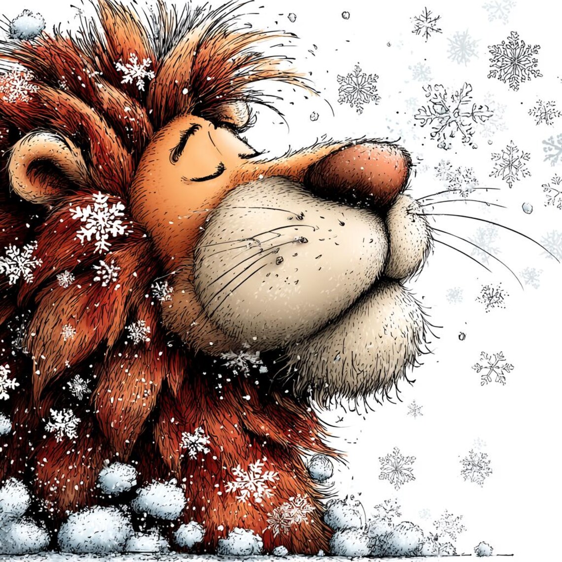 Snowflake Lion Clipart, Winter Lion Illustrations, Cozy Christmas ...