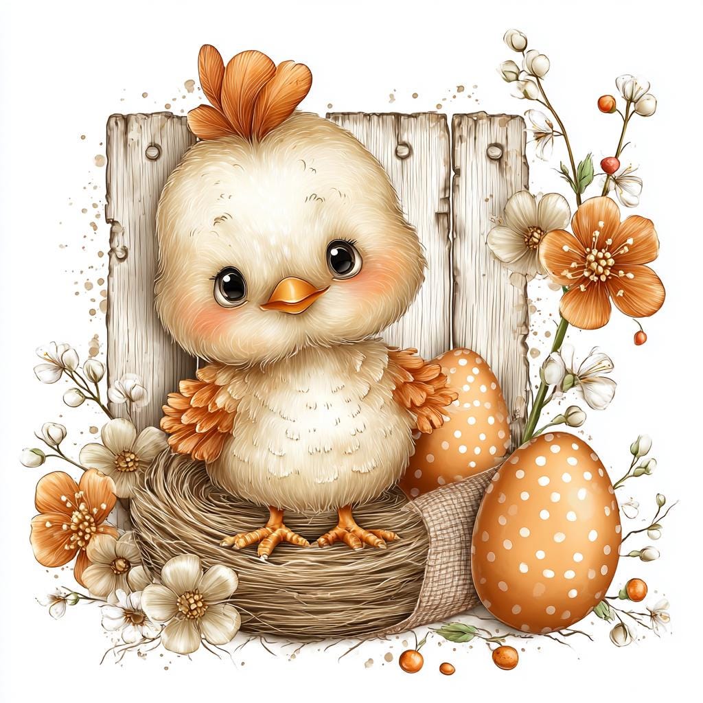 Easter Chick CLIPART, Rustic Spring Chicks With Eggs, Farmhouse Easter ...