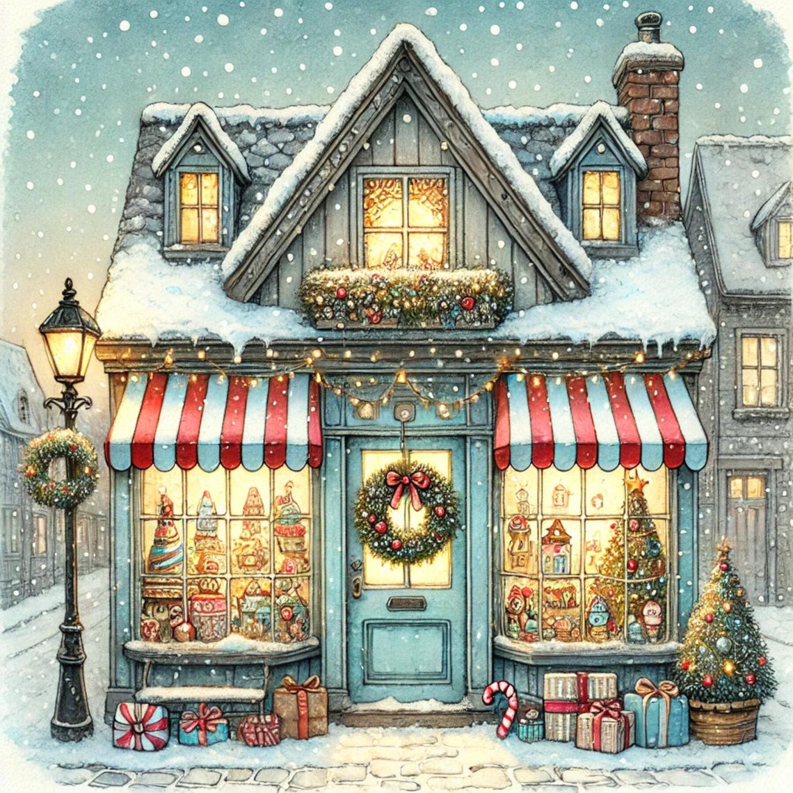 Christmas Shop, Holiday Decor, Festive Storefront, Xmas Display, Cozy ...