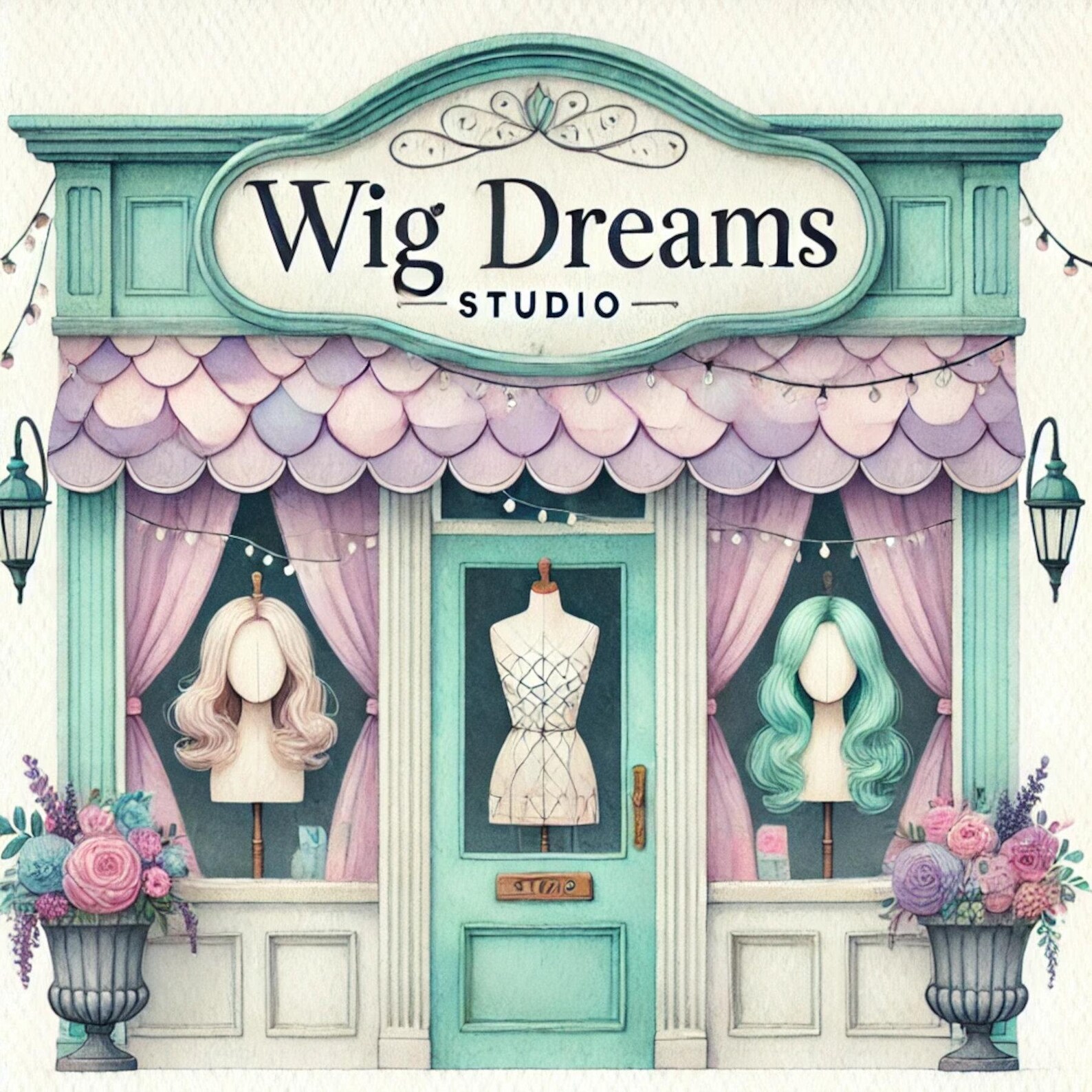 The Wig Store, Wig Shop Clipart, Boutique Store Art, Pastel Storefronts ...