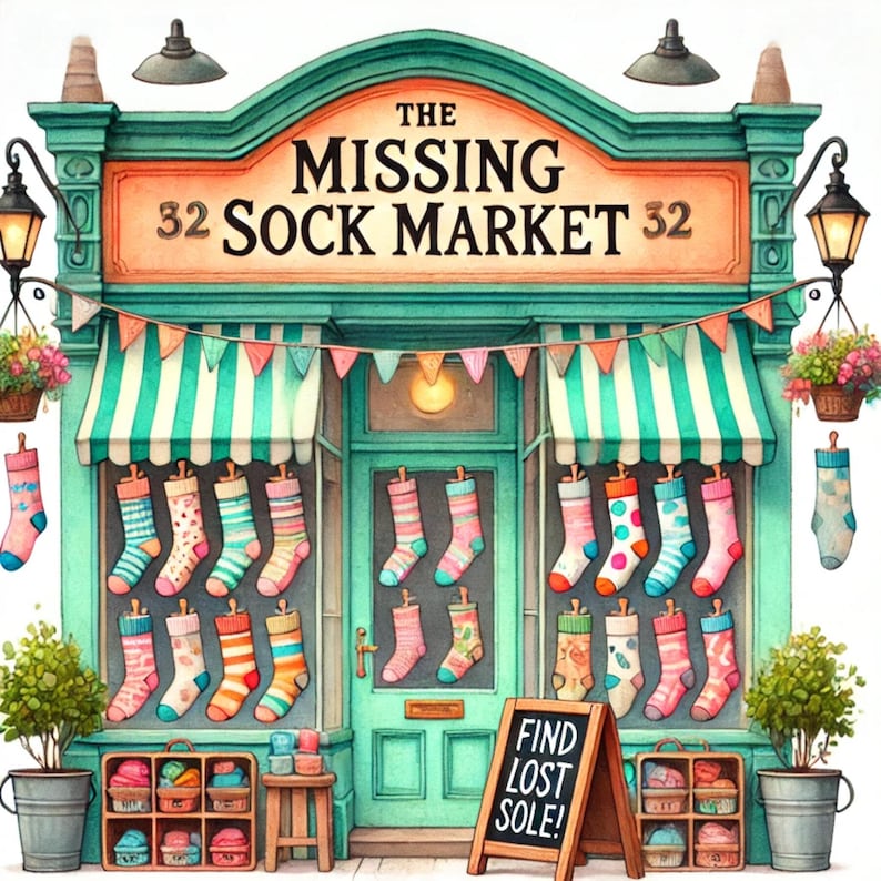 Missing Socks, Sock Shop Clipart, Odd Sock Art, Quirky Store, Missing ...