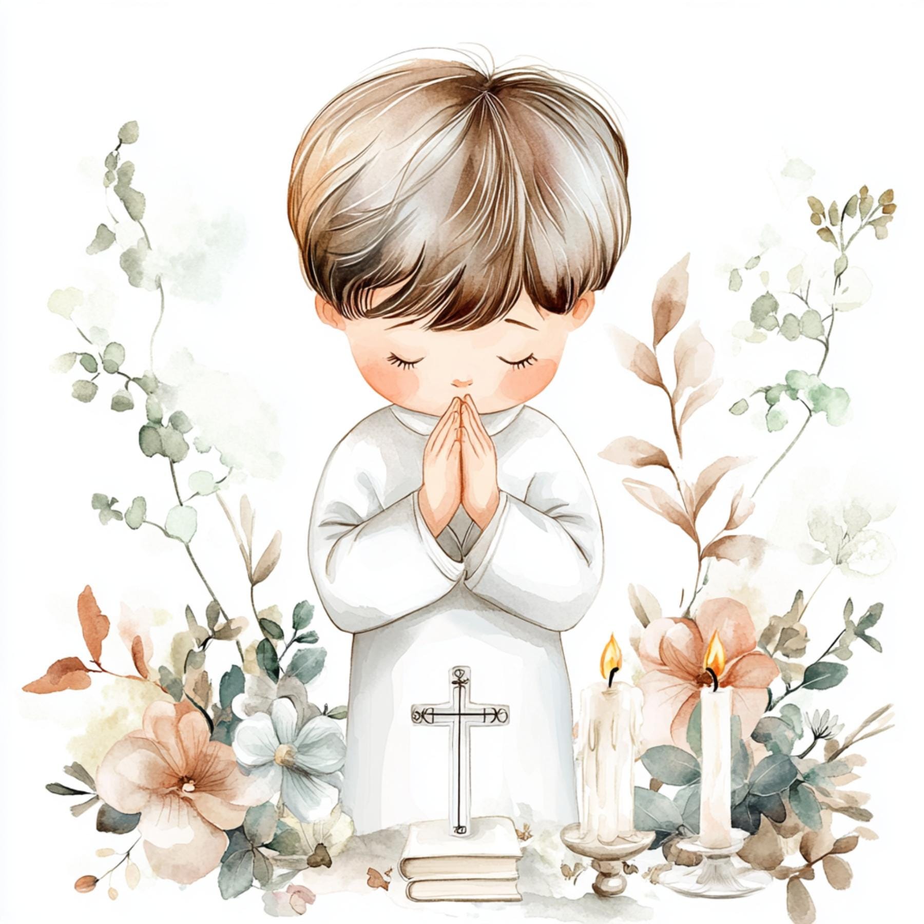 First Communion Boy CLIPART, Praying Child Watercolor, Religious ...