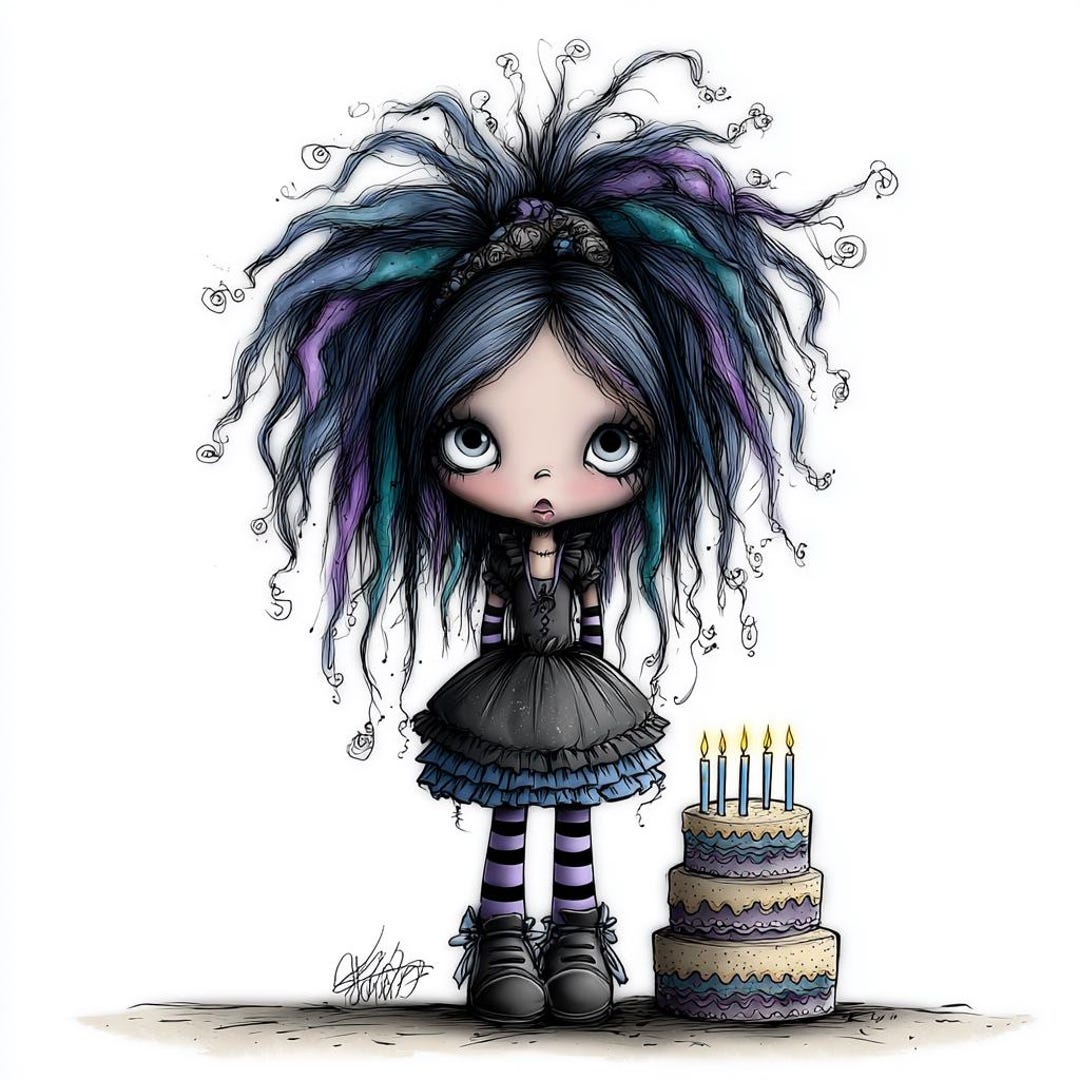 Goth Girl Cake, Dark Party Art, Whimsigoth Girl, Birthday, Gothic ...