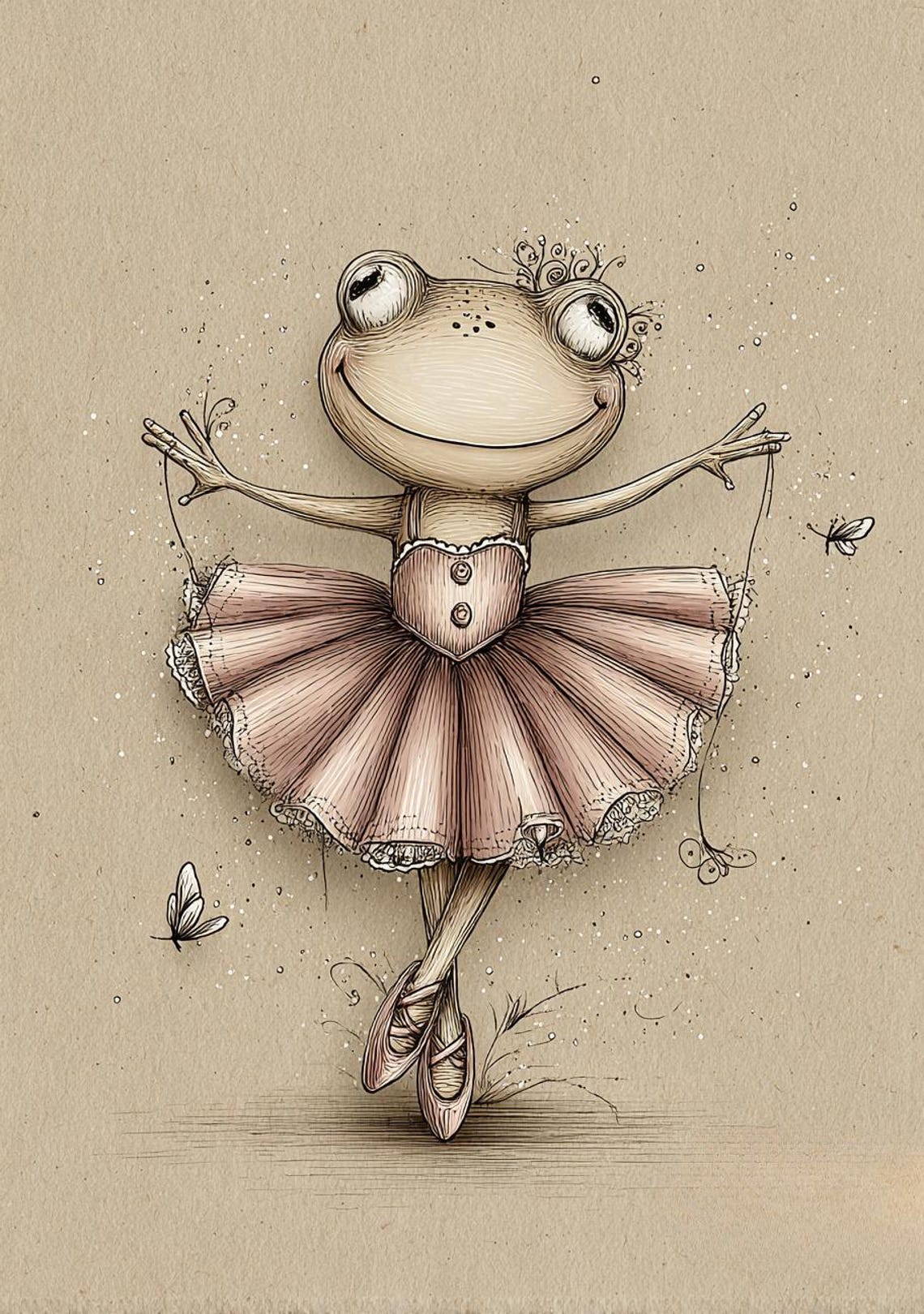 Frog Ballerina, Cute Frog Art, Ballet Animal, Pink Tutu Frog, Frog in ...