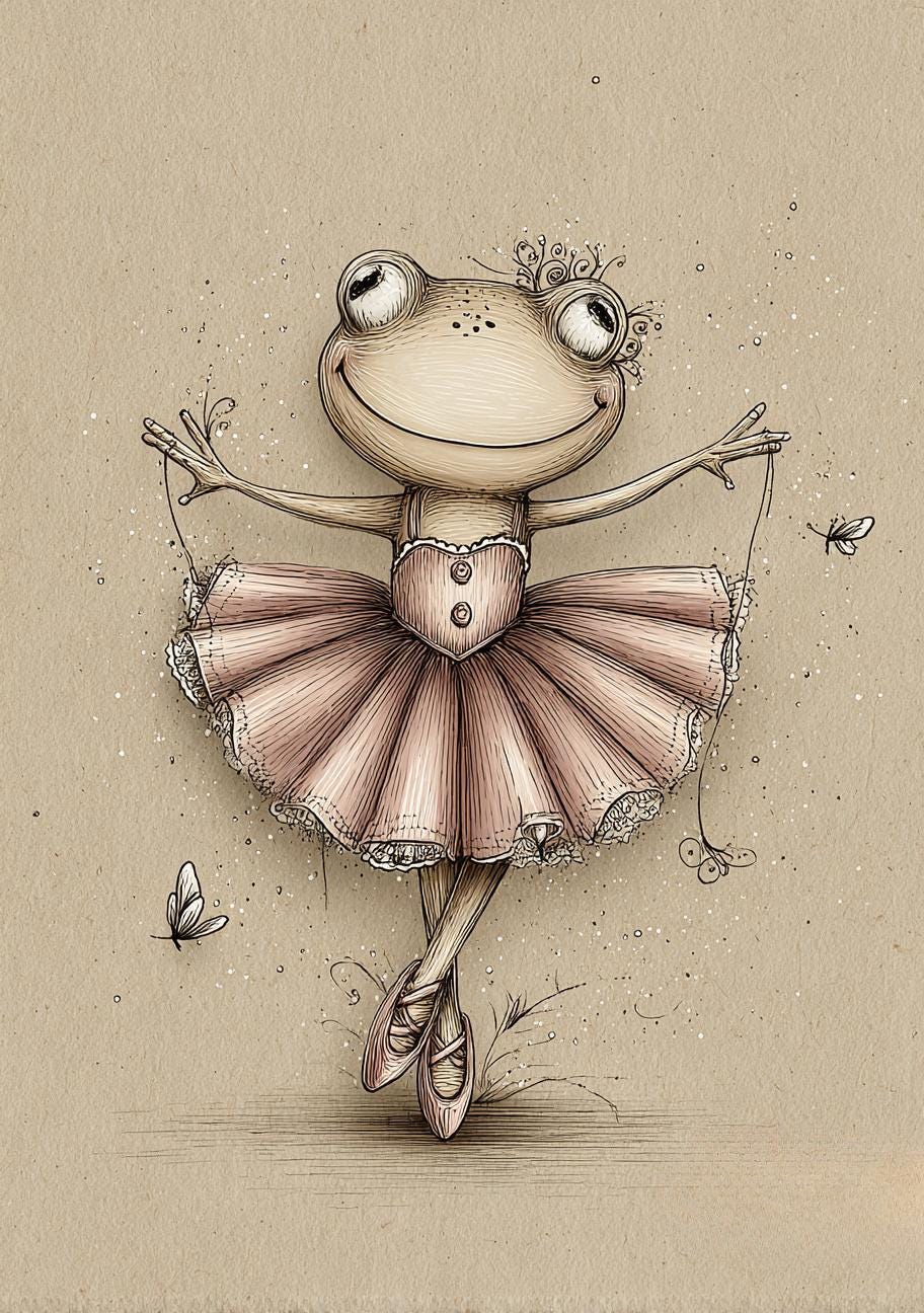 Frog Ballerina, Cute Frog Art, Ballet Animal, Pink Tutu Frog, Frog in ...