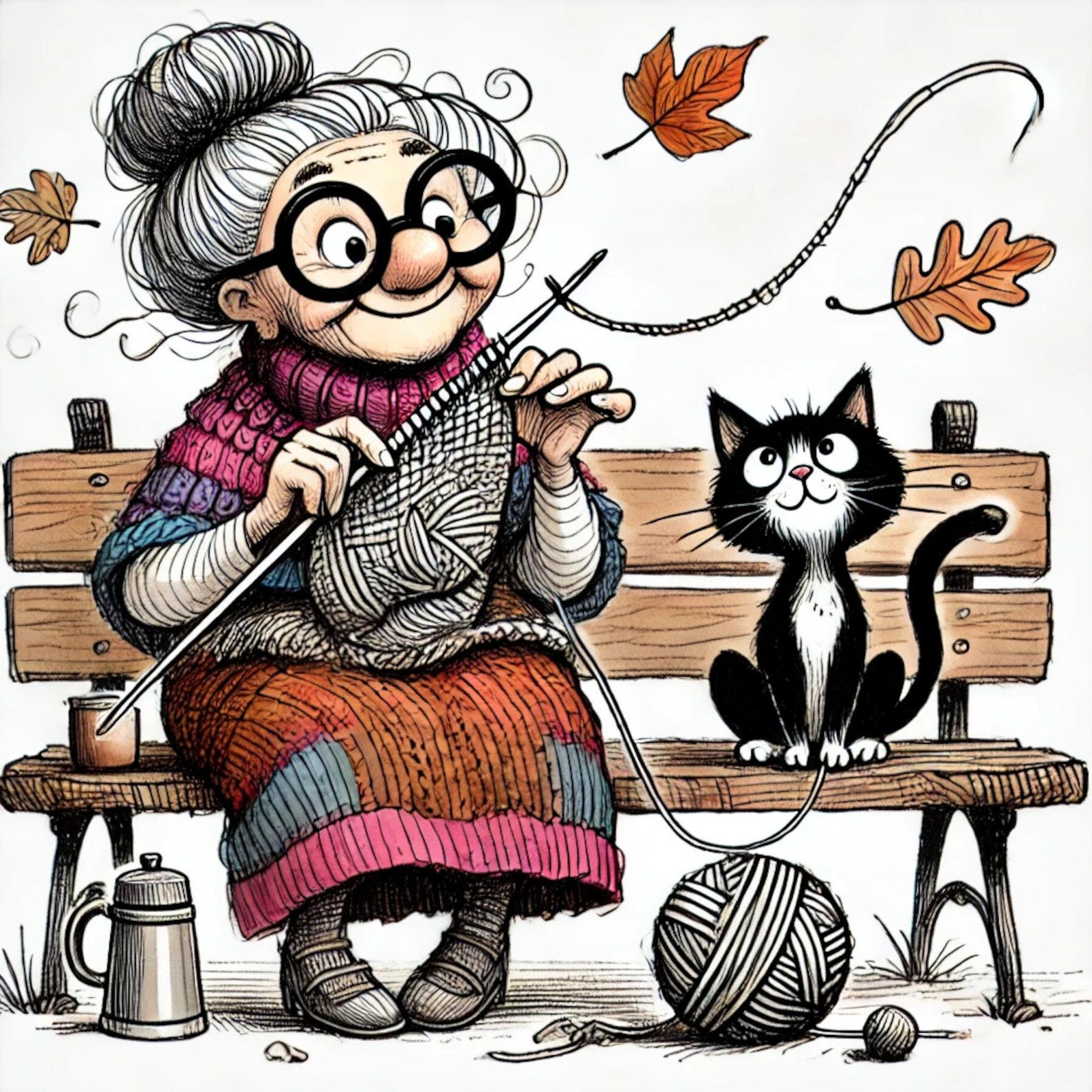 Grannyverse, Elderly Cartoon, Cat Illustration, Cozy Grandma Art ...