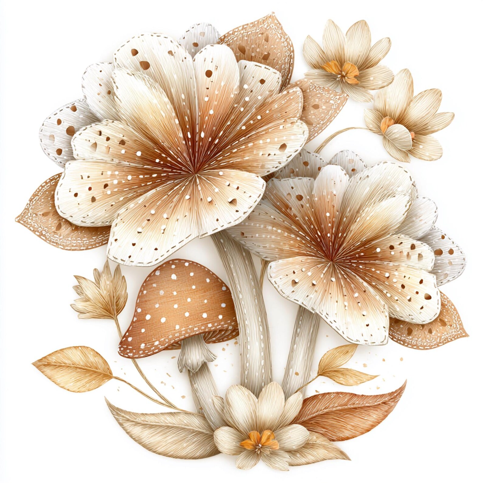 Vanilla Fungi, Forest Mushroom, Rustic Fungi Art, Neutral Toadstool ...